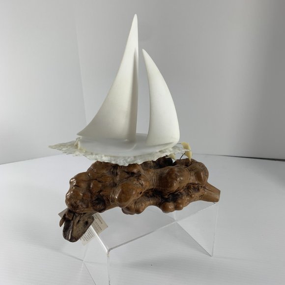 John Perry | Art | Vintage John Perry Sailboat Dolphin Burl Wood Art ...